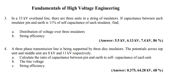Solved Fundamentals of High Voltage Engineering 3. In a 33 | Chegg.com