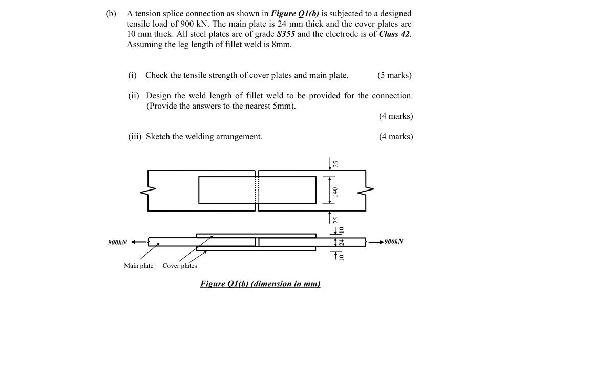 Solved (b) A tension splice connection as shown in Figure | Chegg.com