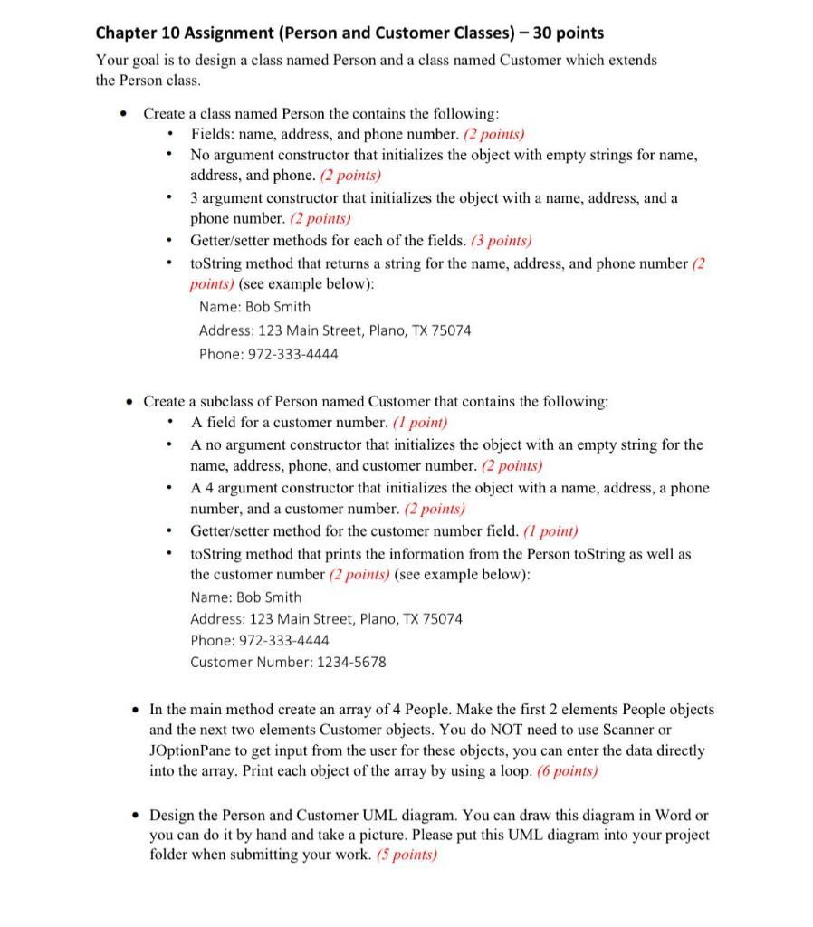Solved Chapter 10 Assignment (Person and Customer Classes) - | Chegg.com