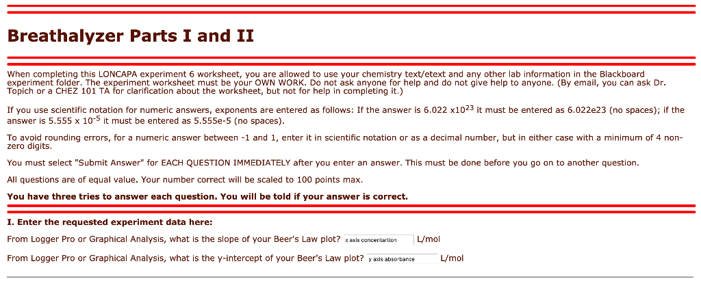 Solved Breathalyzer Parts I and II When completing this | Chegg.com
