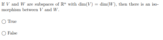 Solved ) If V and W are subspaces of R n with dim(V ) = | Chegg.com