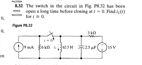 Solved MULTISIM 8.32 The switch in the circuit in Fig. P8.32 | Chegg.com