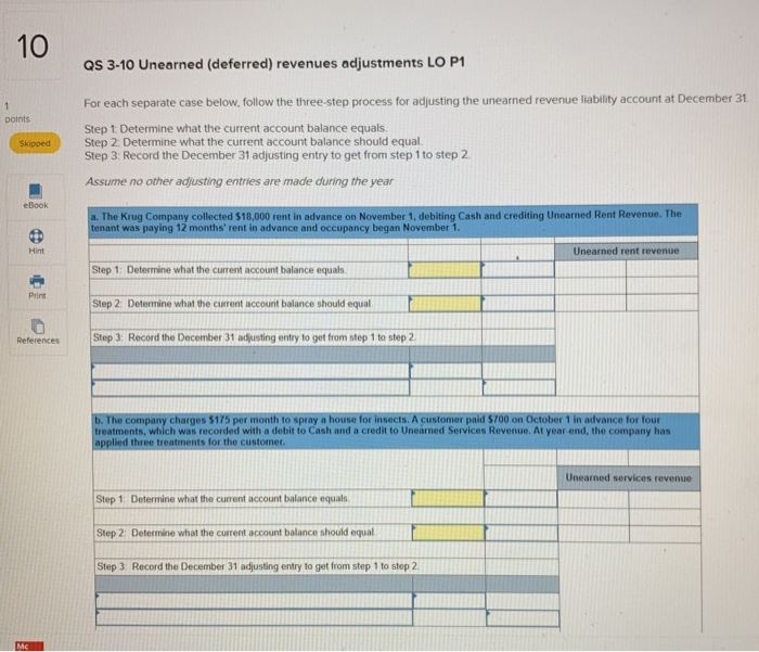 Solved 10 QS 3-10 Unearned (deferred) revenues adjustments | Chegg.com
