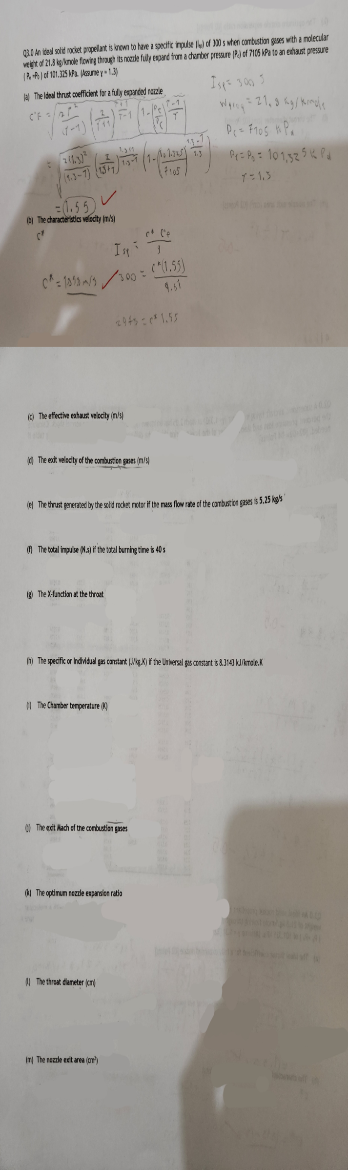 Solved Q3.0 An ideal solid rocket propellant is known to | Chegg.com