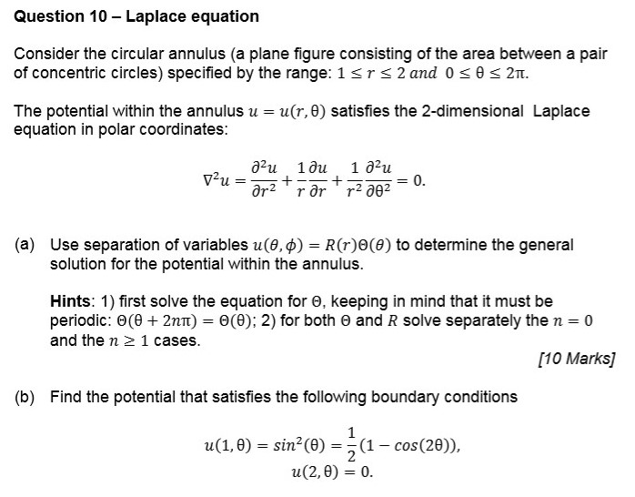 Solved Question 10 - Laplace equation Consider the circular | Chegg.com