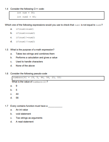 Solved 1.4 Consider the following C++ code: int num= 30; int | Chegg.com