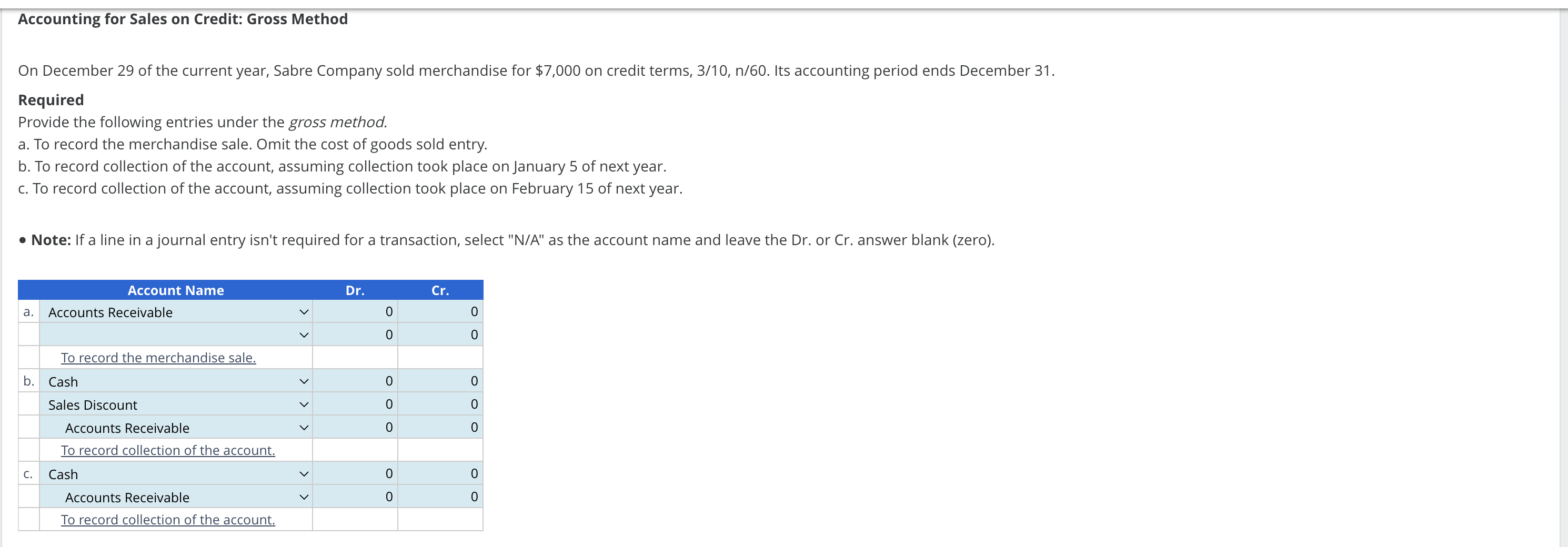 Solved Accounting for Sales on Credit: Gross Method Parts a | Chegg.com