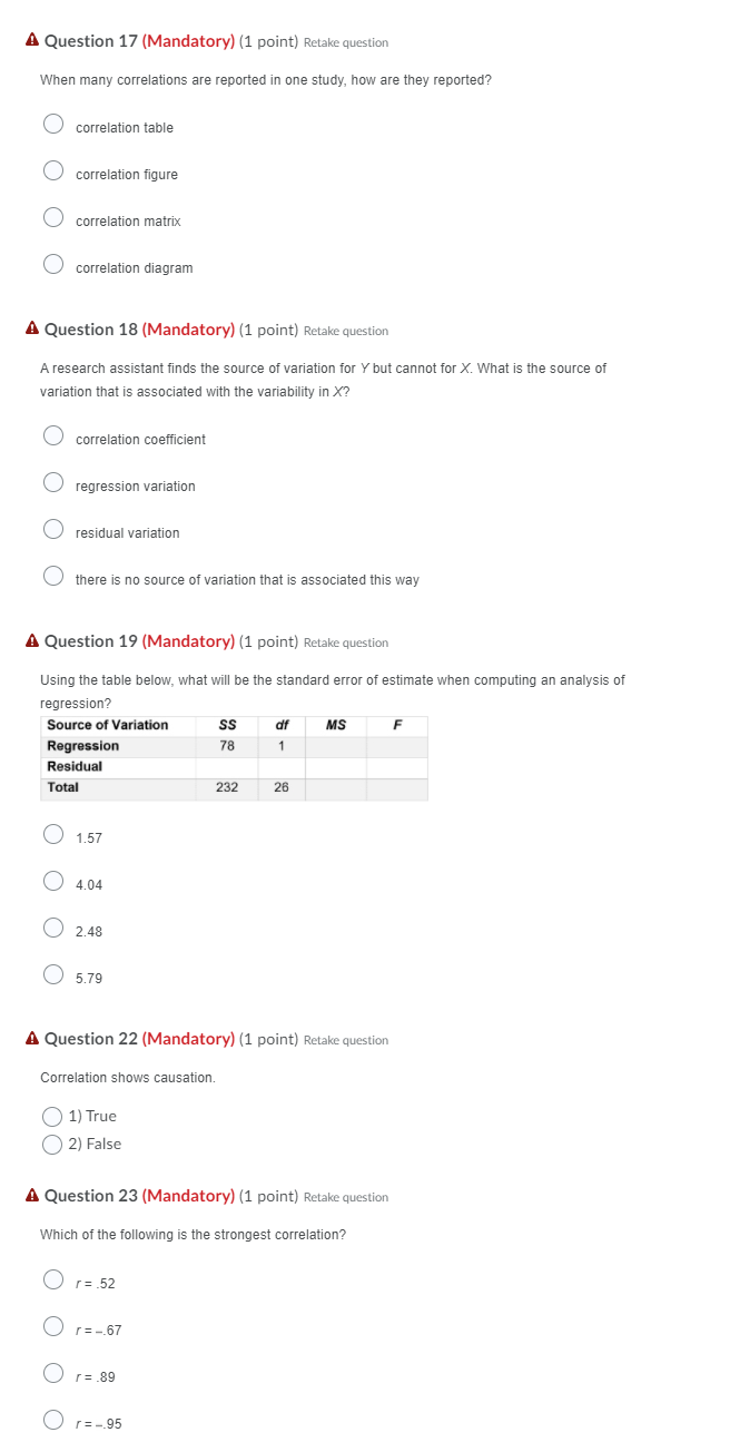 Solved A Question 17 (Mandatory) (1 point) Retake question | Chegg.com