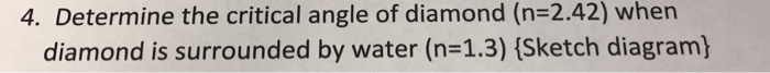 Solved 4. Determine the critical angle of diamond (n-2.42) | Chegg.com