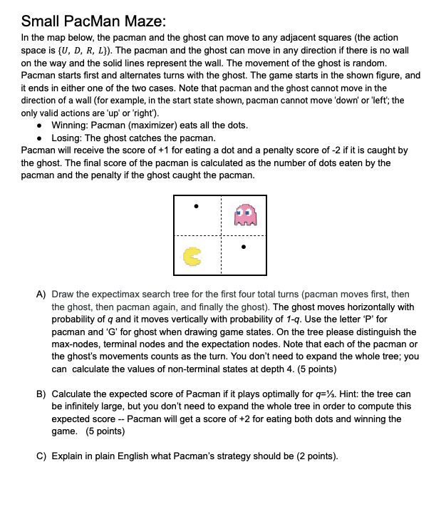 Solved Small PacMan Maze: In the map below, the pacman and | Chegg.com
