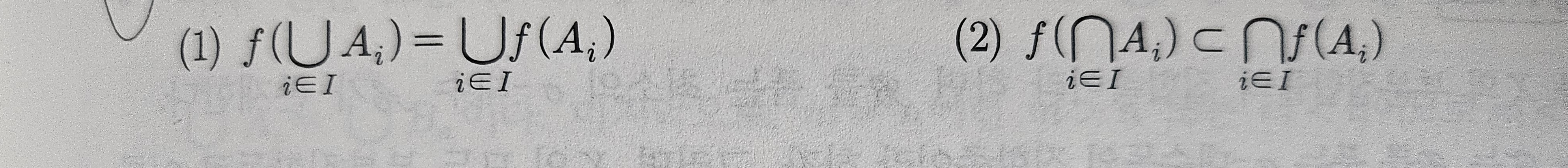 Solved (1) f(⋃i∈IAi)=⋃i∈If(Ai) (2) f(⋂i∈IAi)⊂⋂i∈If(Ai) | Chegg.com