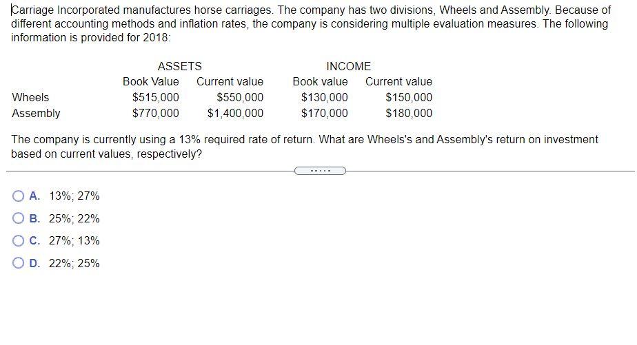 Solved Carriage Incorporated manufactures horse carriages. | Chegg.com
