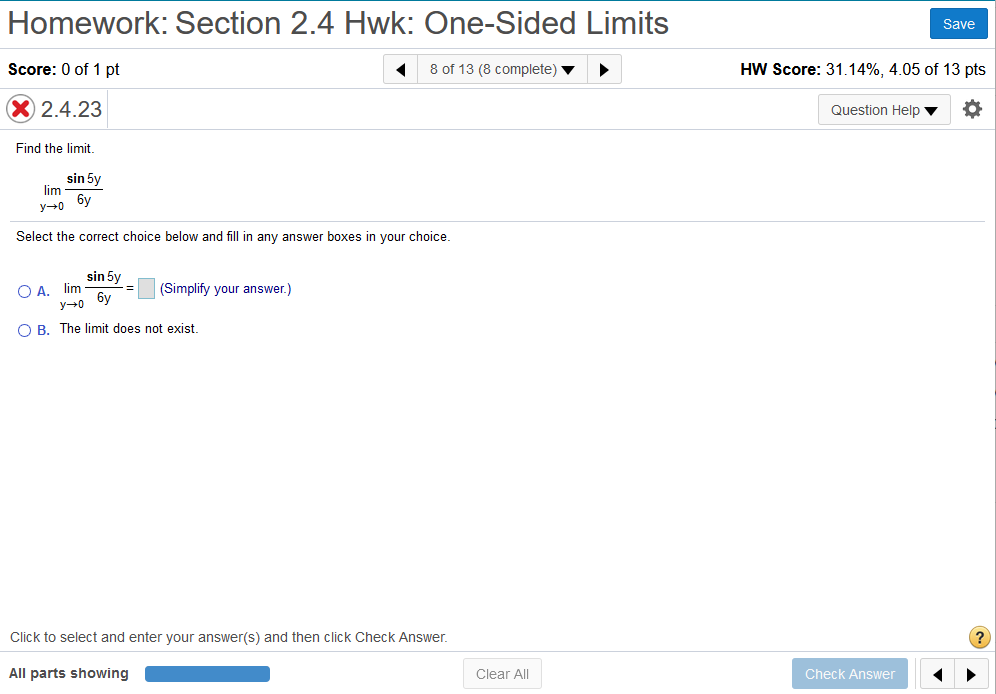 Solved Homework Section 2 4 Hwk One Sided Limits Save