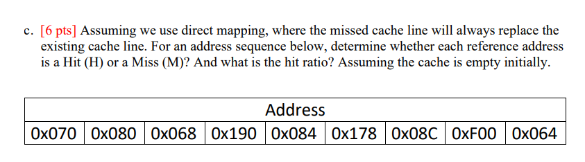 Solved c. [6 pts] Assuming we use direct mapping, where the | Chegg.com