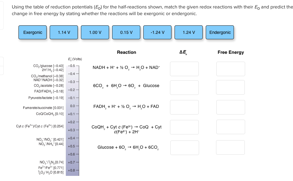 Solved Using the table of reduction potentials (Eo) for the | Chegg.com