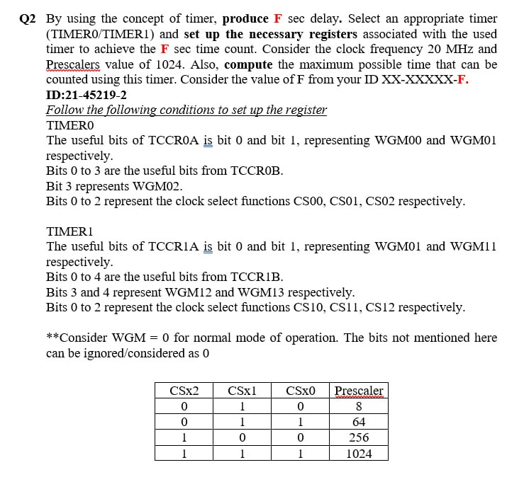 Solved 2 By using the concept of timer, produce F sec delay. | Chegg.com