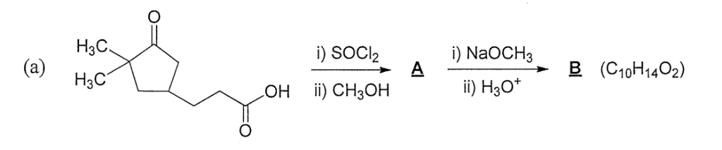 Solved H3C H3C ) SOC2 i) NaOCH3 li) H3O 3-B (C10H1402) OH | Chegg.com