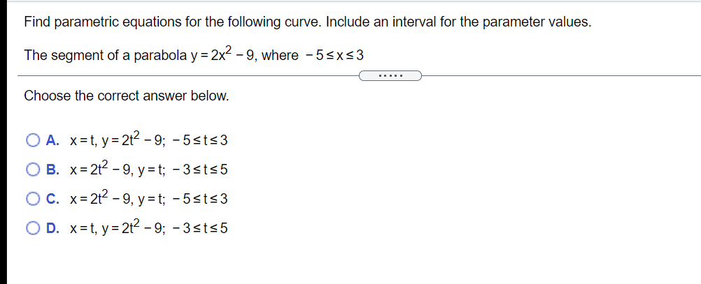 Solved Find parametric equations for the following curve. | Chegg.com
