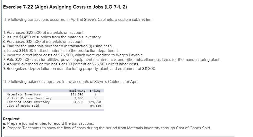Solved Exercise 7-22 (Algo) Assigning Costs to Jobs (LO 7-1, | Chegg.com