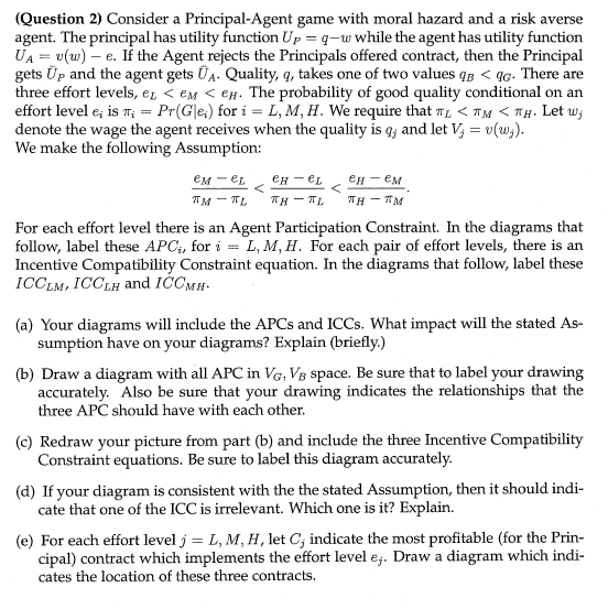 Solved (Question 2) Consider a Principal-Agent game with | Chegg.com