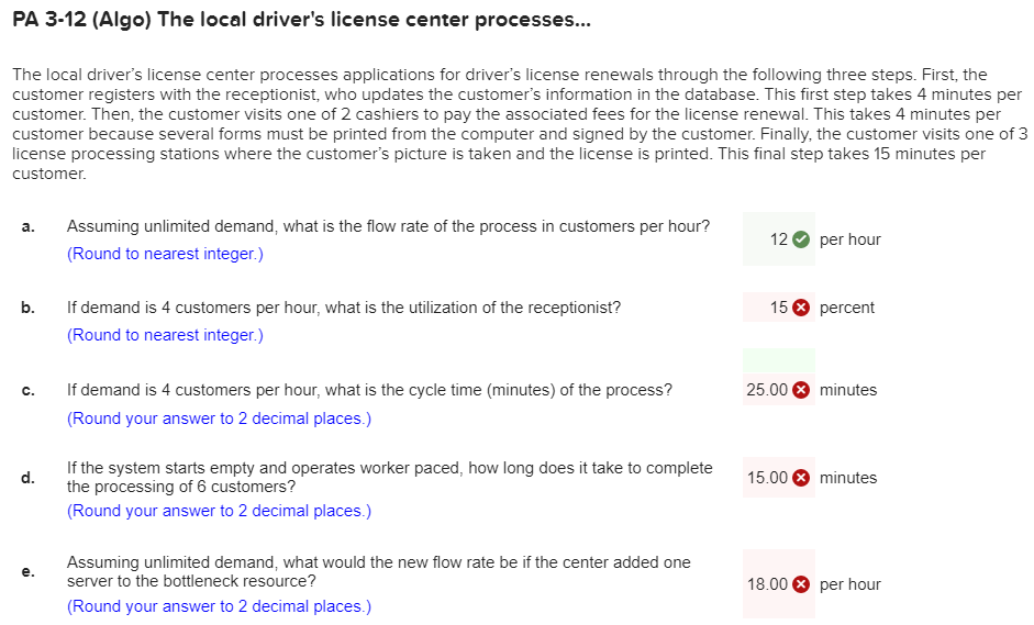 Solved PA 3-12 (Algo) The local driver's license center | Chegg.com