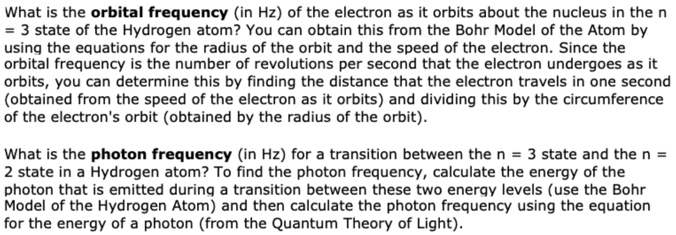 Solved What Is The Orbital Frequency In Hz Of The Electron