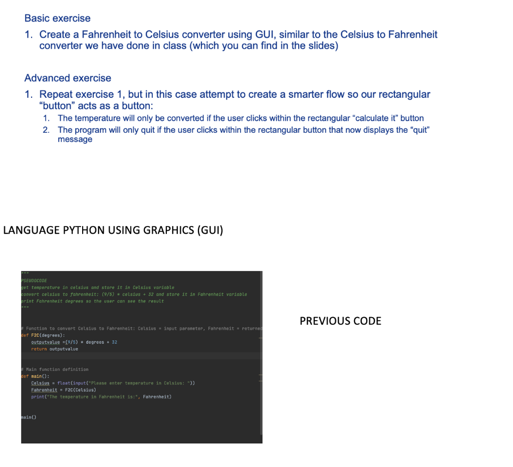 Basic exercise 1. Create a Fahrenheit to Celsius | Chegg.com