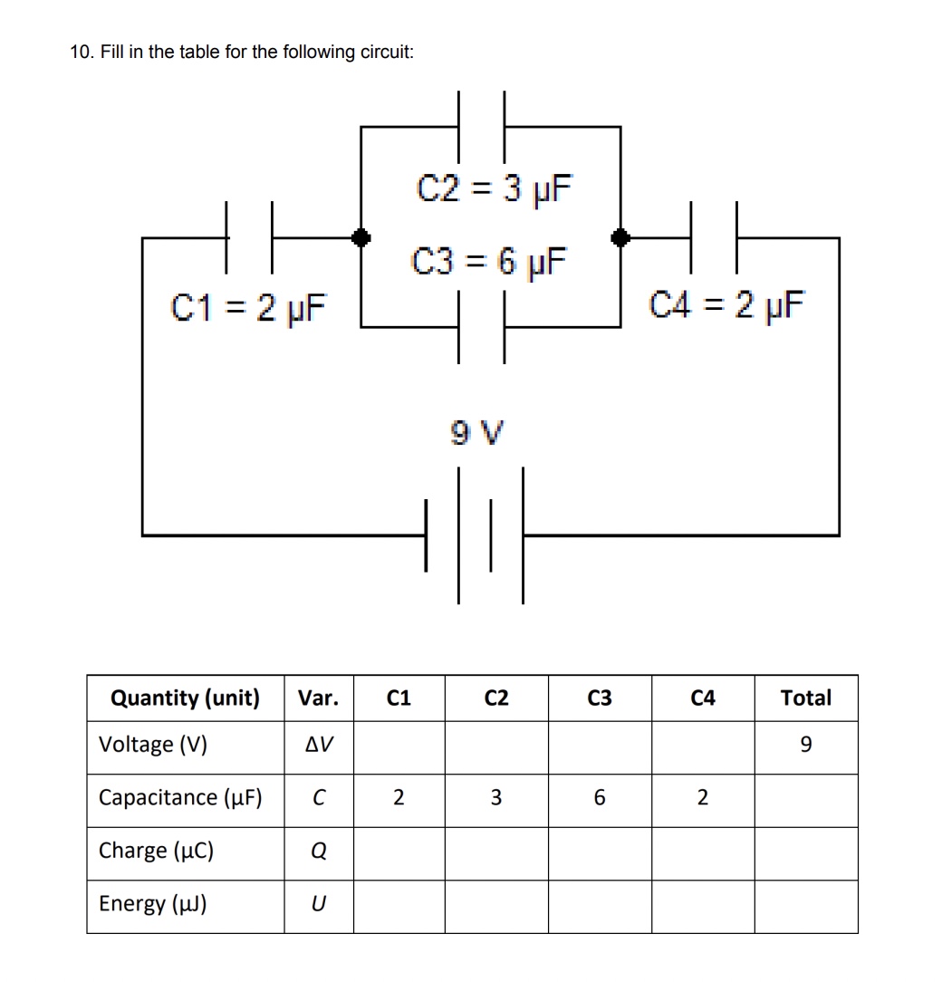 Solved 10. Fill in the table for the followina circuit: | Chegg.com
