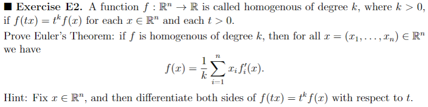 Solved Exercise E2. A function f:Rn→R is called homogenous | Chegg.com