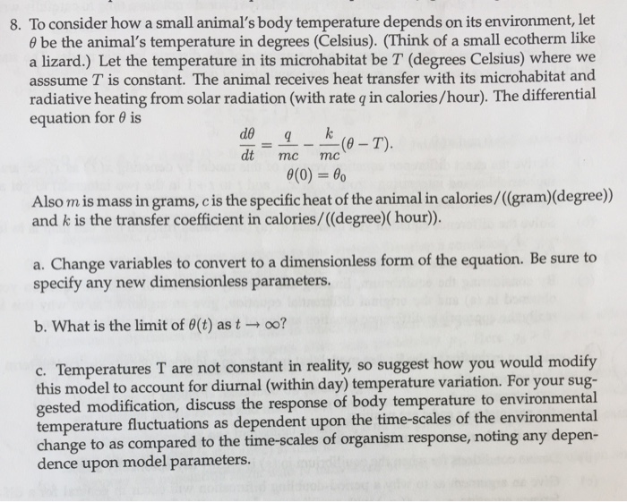 Solved To consider how a small animal's body temperature | Chegg.com