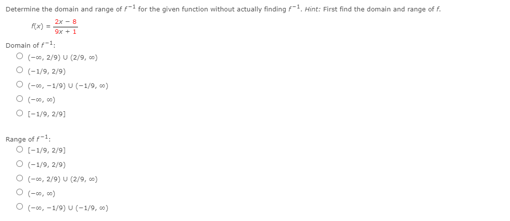 Solved Determine The Domain And Range Of F 1 For The Given