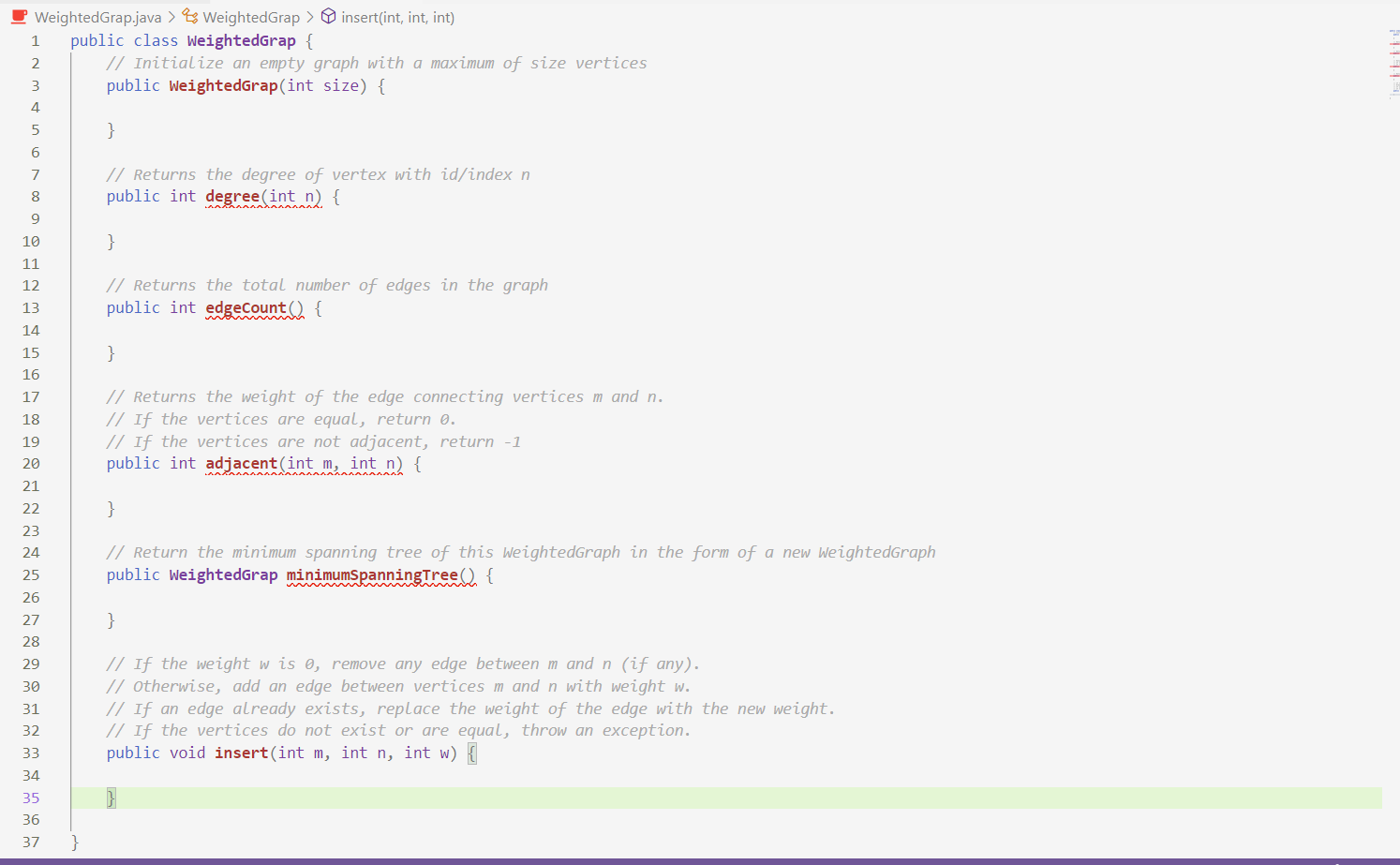 Solved 1 3 5 7 Weighted Grap.java > Des WeightedGrap > | Chegg.com