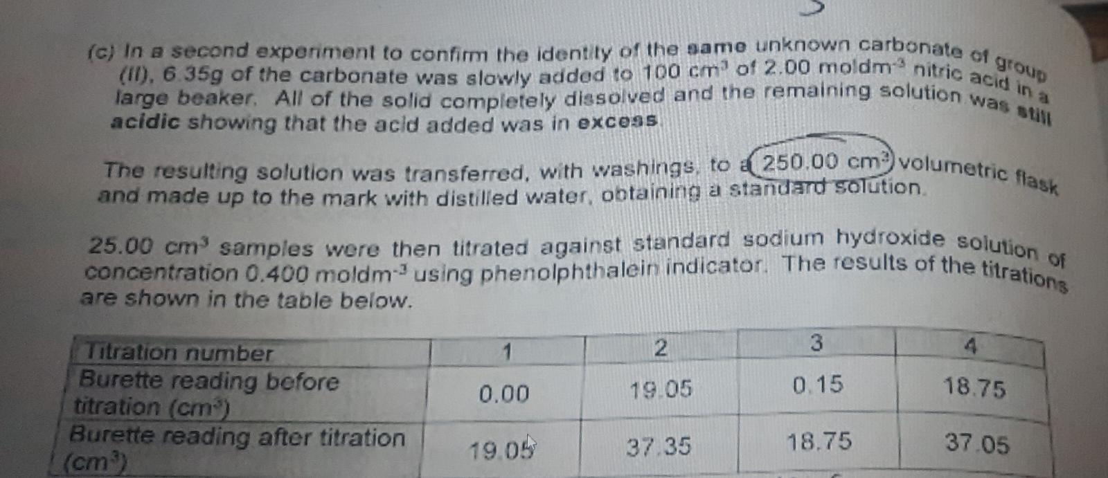 Solved Use the average titre to determine the amount, in | Chegg.com