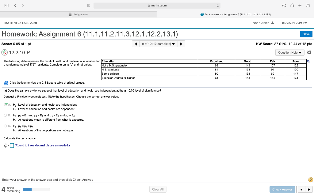 Solved Can you show me how to calculate test statistic | Chegg.com