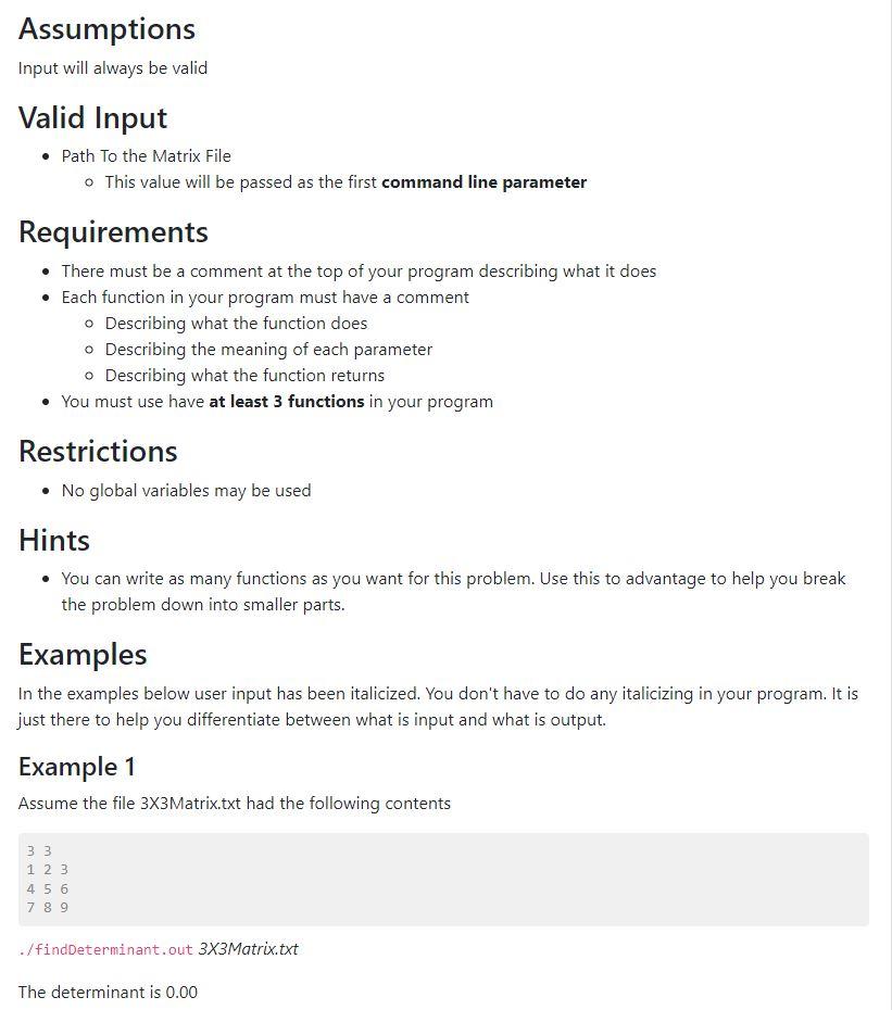 Solved Files to submit - A zipfile called determinant.zip | Chegg.com