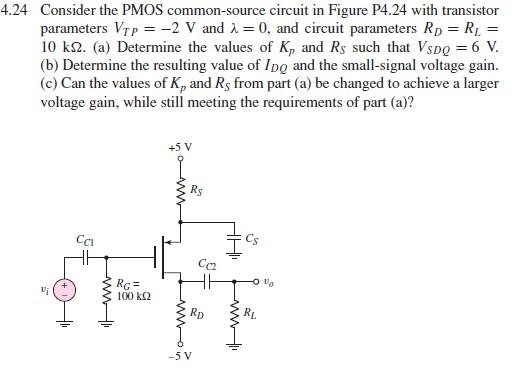 Solved 4.24 Consider the PMOS common-source circuit in | Chegg.com