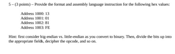 Solved 5-(3 points) - Provide the format and assembly | Chegg.com