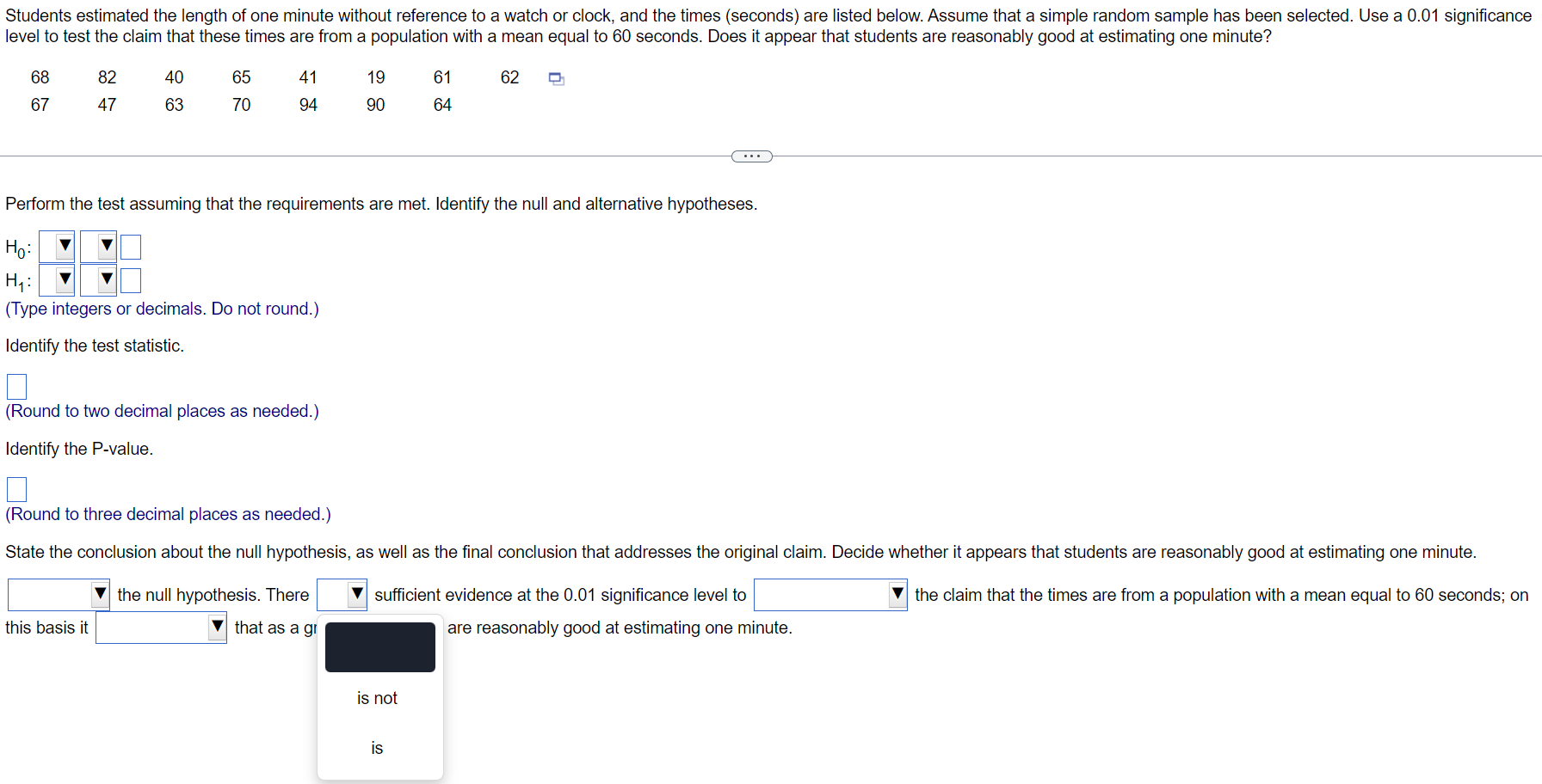Solved level to test the claim that these times are from a | Chegg.com