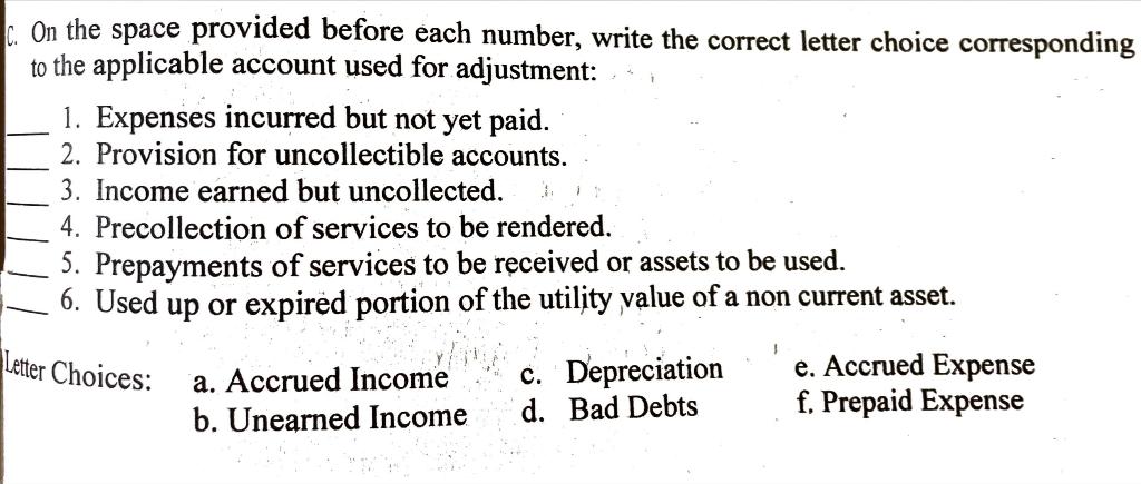 Solved On the space provided before each number, write the | Chegg.com