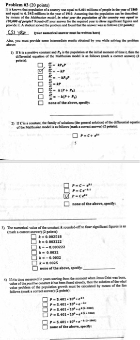 Solved Problem # 3 ( 20 points ) It is known that population | Chegg.com
