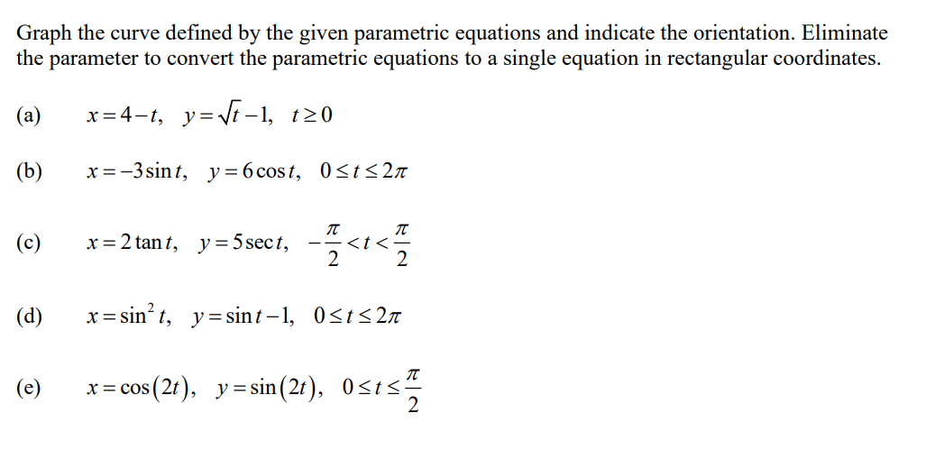 Solved Graph the curve defined by the given parametric | Chegg.com