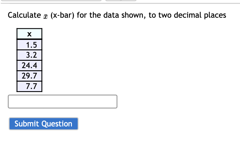 Solved Calculate ¯xx¯ (x-bar) for the data shown, to | Chegg.com