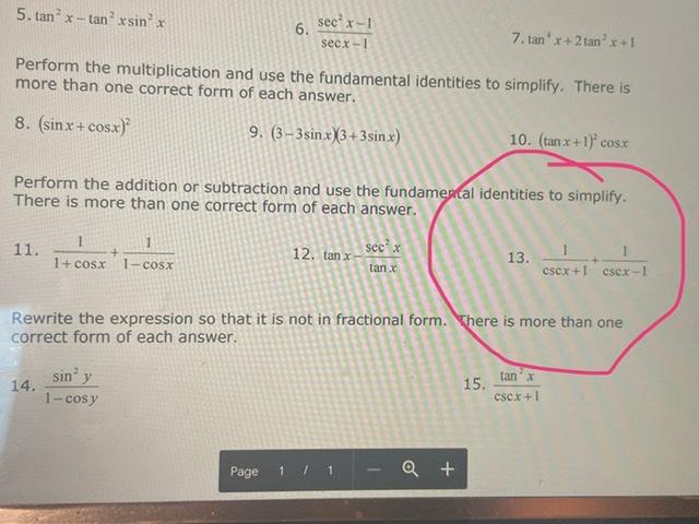 Solved 5. tan2x−tan2xsin2x 6. secx−1sec2x−1 7. | Chegg.com