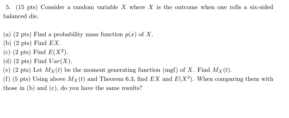 Solved 5. (15 pts) Consider a random variable X where X is | Chegg.com