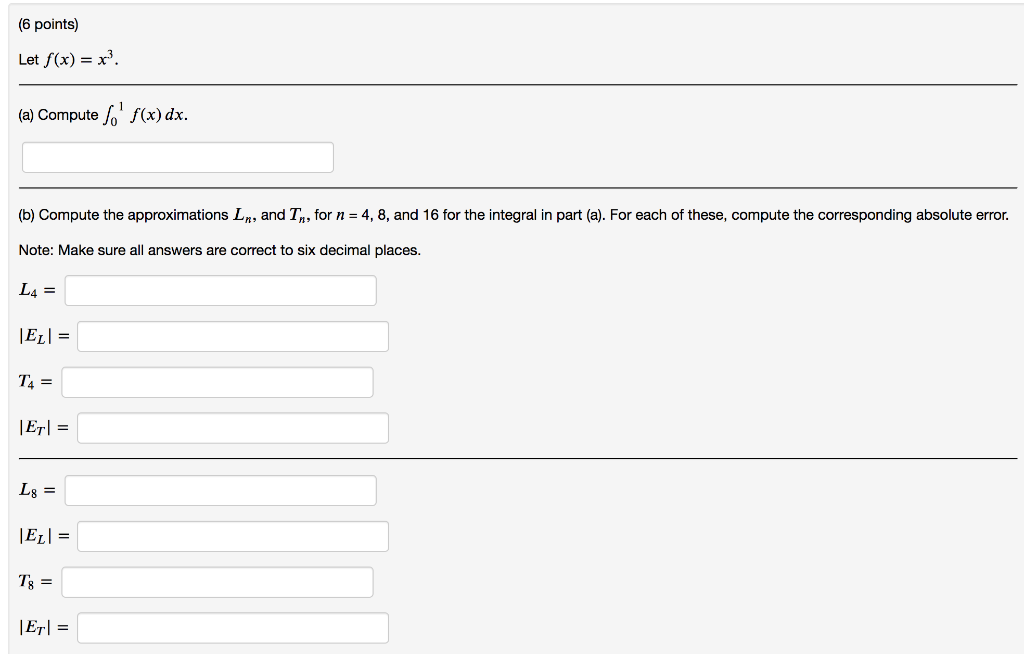Solved (6 points) Let f(x) = x? (a) Compute ſo' f(x) dx. (b) | Chegg.com
