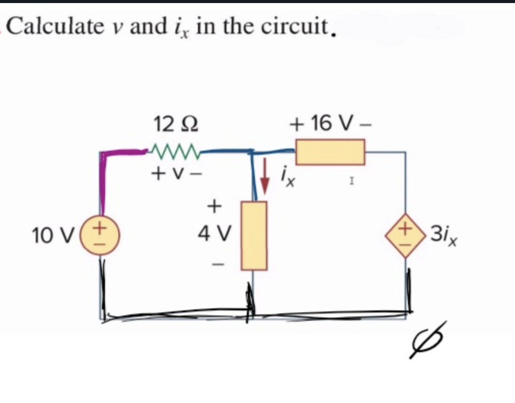 Solved Calculate v and iz in the circuit. 12 12 + 16 V- + V- | Chegg.com
