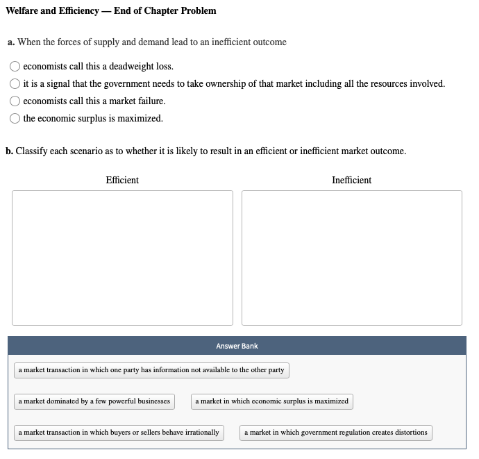 Solved Welfare and Efficiency – End of Chapter Problem a. | Chegg.com