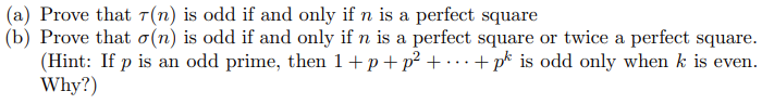 Solved (a) Prove that τ(n) is odd if and only if n is a | Chegg.com