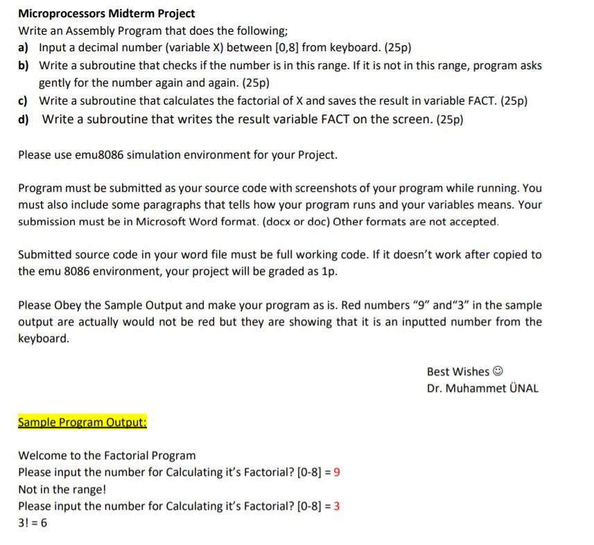 Solved Microprocessors Midterm Project Write an Assembly | Chegg.com