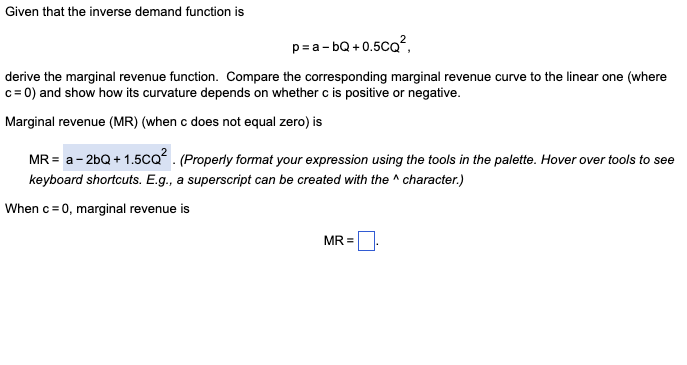 Solved Given that the inverse demand function is | Chegg.com